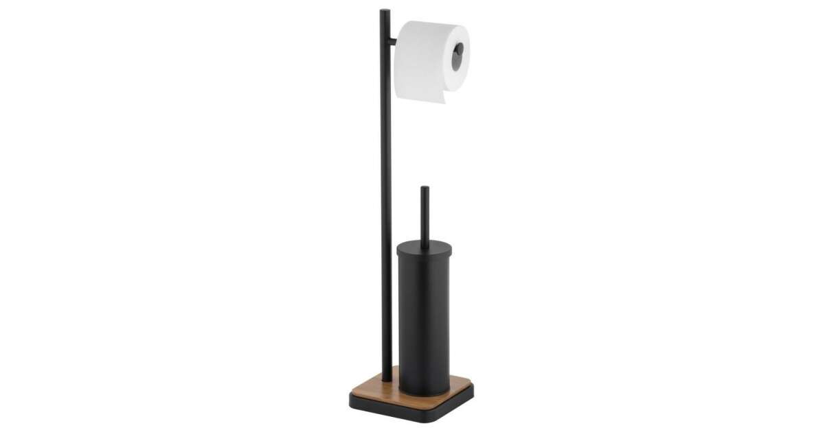 YOKA Home 2in1 wc kefe állvány wc papír tartóval - fekete / bambusz ...