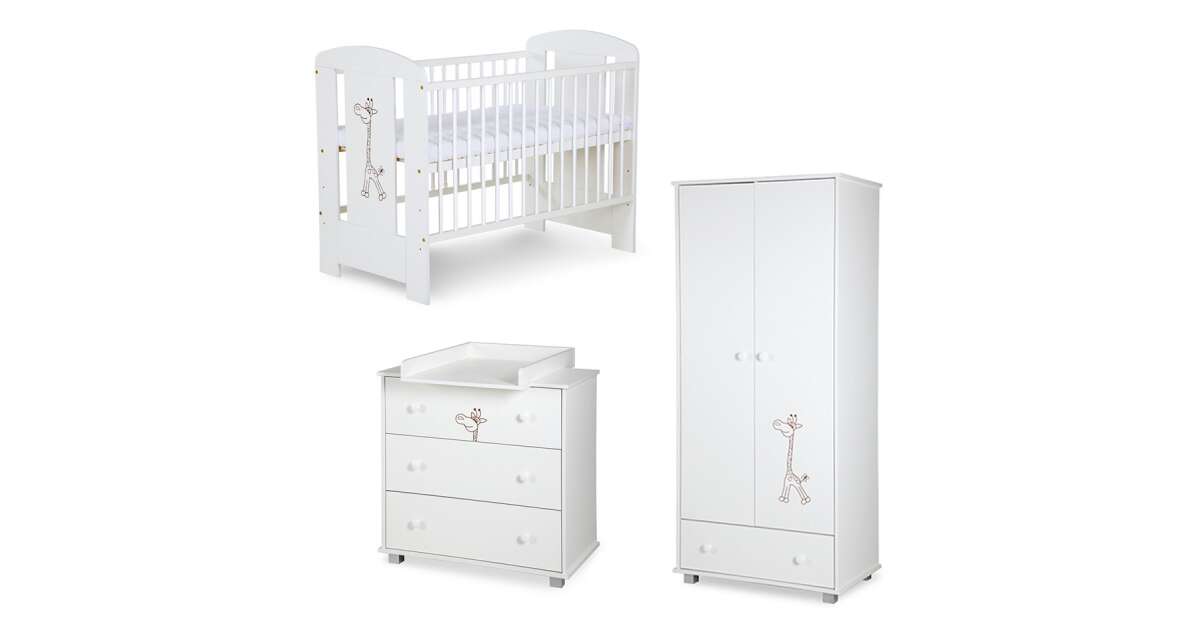 Klups Szafari/Zsiráf kiságy 60x120 + komód + 2 ajtós szekrény - fehér ...