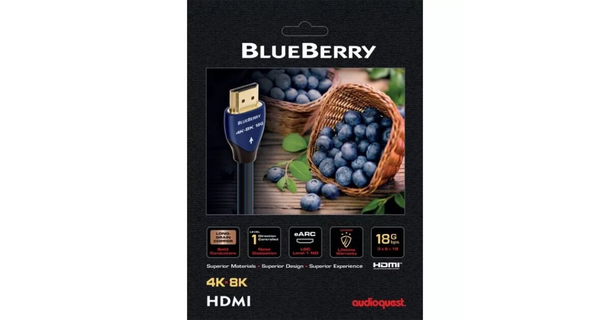 Cablu HDMI 2.1 AudioQuest BlueBerry HDM18BLUE300, 3 m | Pepita.com