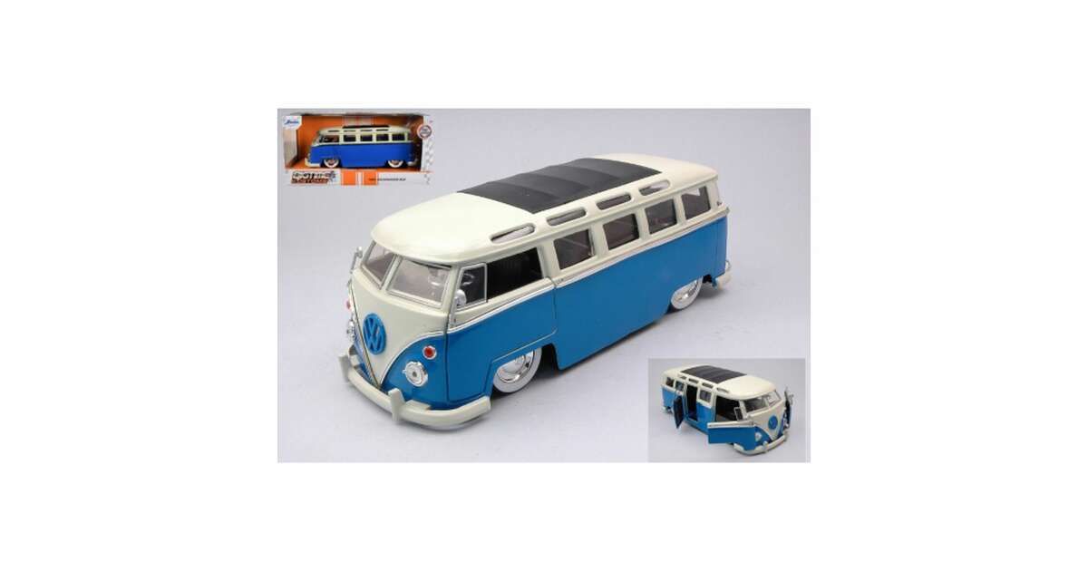 1962 Volkswagen Bus kék/fehér modell autó 1:24 | Pepita.hu
