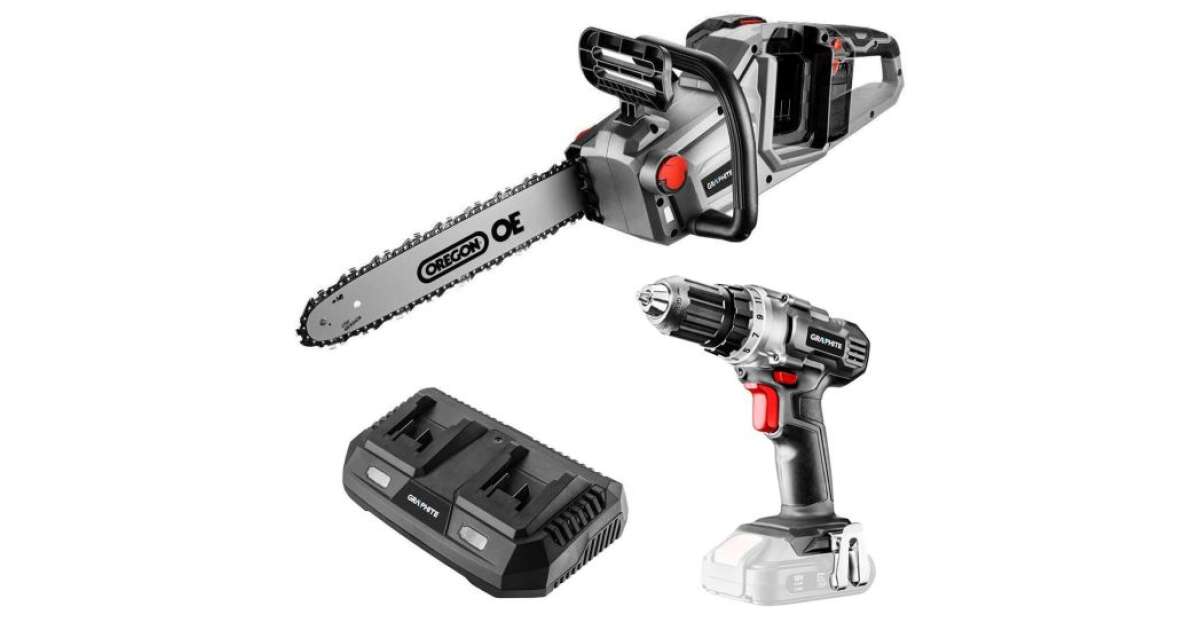 Elektromos láncfűrész, 2x18V Li-ion, 2 x 2 Ah akkumulátorokkal, dupla töltő, kefe nélküli motor ...