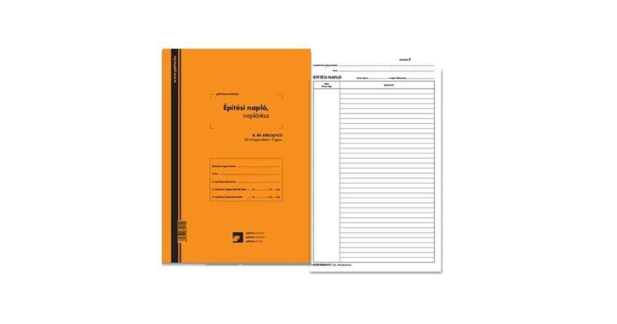 Építési Napló - A4-es - 25x2 + 9x3 lapos | Pepita.hu