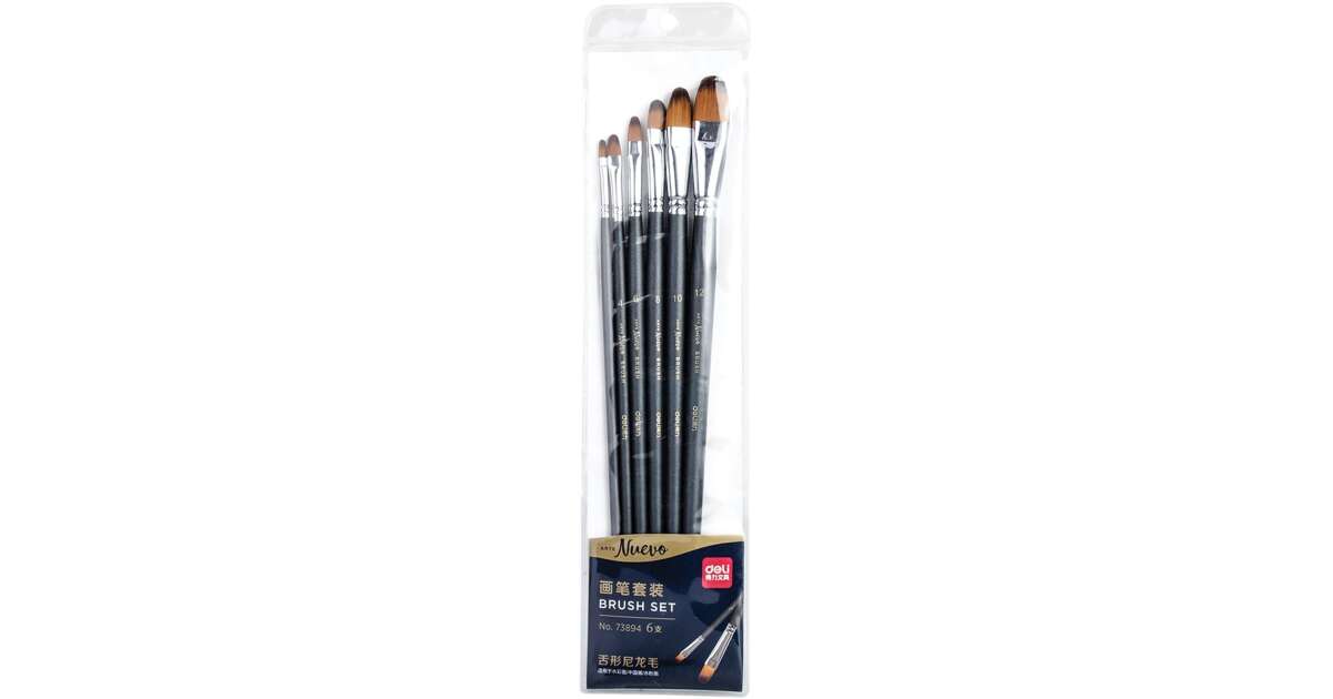 Set de 6 pensule sintetice Deli Arte Nuevo cu limbă de pisică | Pepita.com