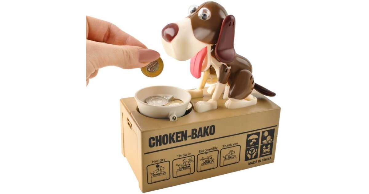 Interaktív kutyás persely gyerekeknek - éhes kutya persely - játékosan spórolásra nevel, 17x 15 ...