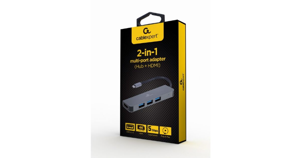 GEMBIRD A-CM-COMBO2-01 Multi Port Adapter USB Type C 2in1 HUB USB HDMI ...