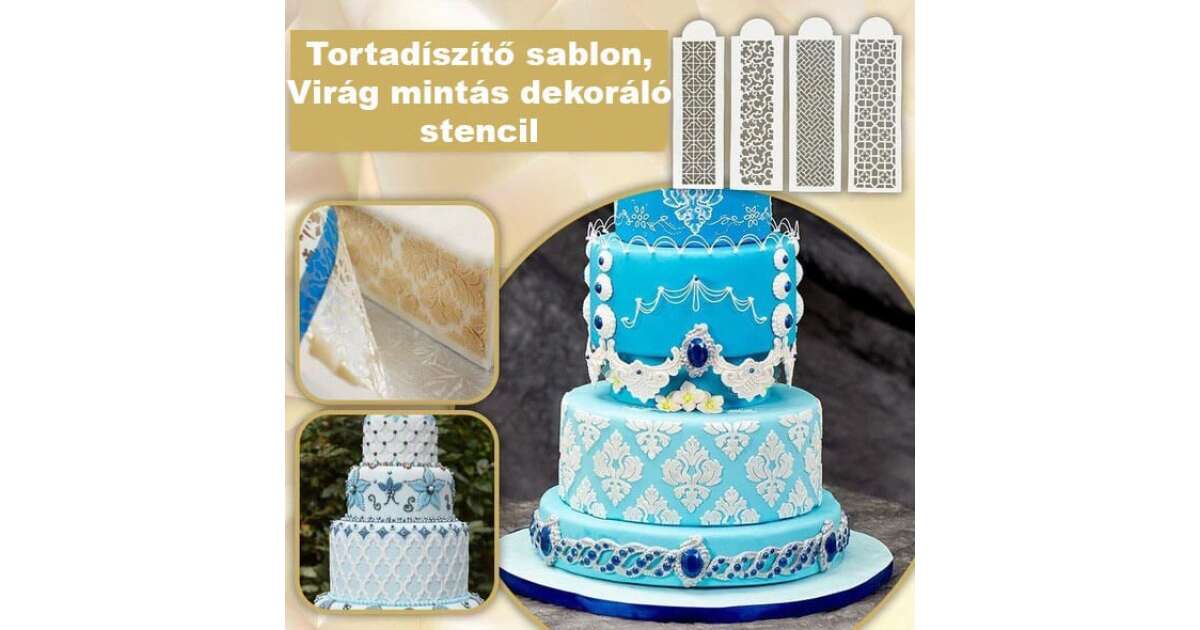 Tortadíszítő sablon, Virág mintás dekoráló stencil (4 db) 62649225