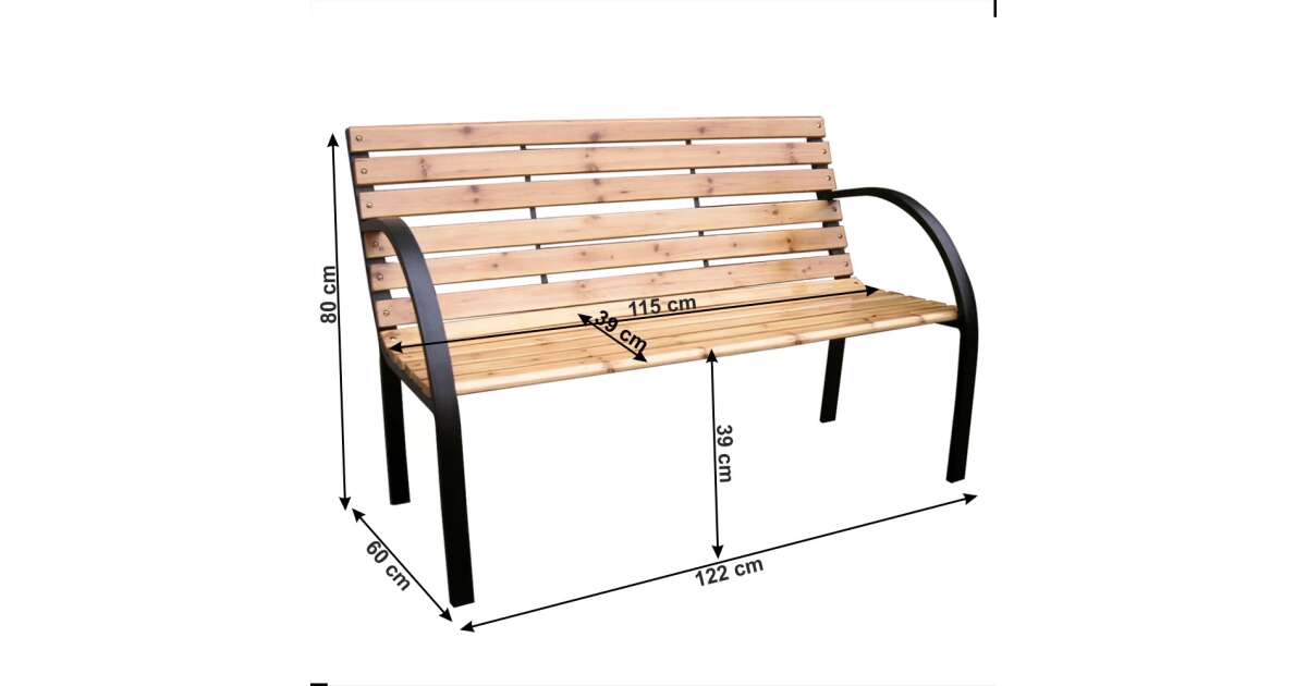 Kerti pad háttámlával, fém kerettel, lakkozott fa ülőke, 122x60x80cm ...