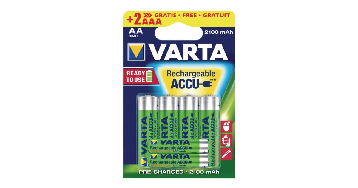 Varta NiMH 1.2V 2100mAh AA újratölthető elem 4db + 2db AAA (56706.101. ...