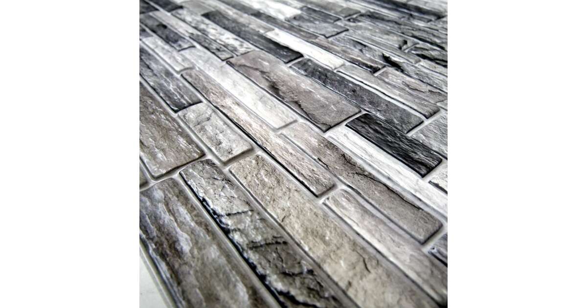 Panou decorativ, PVC, model piatra 3D, nuante gri inchis, 96x48.5 cm ...