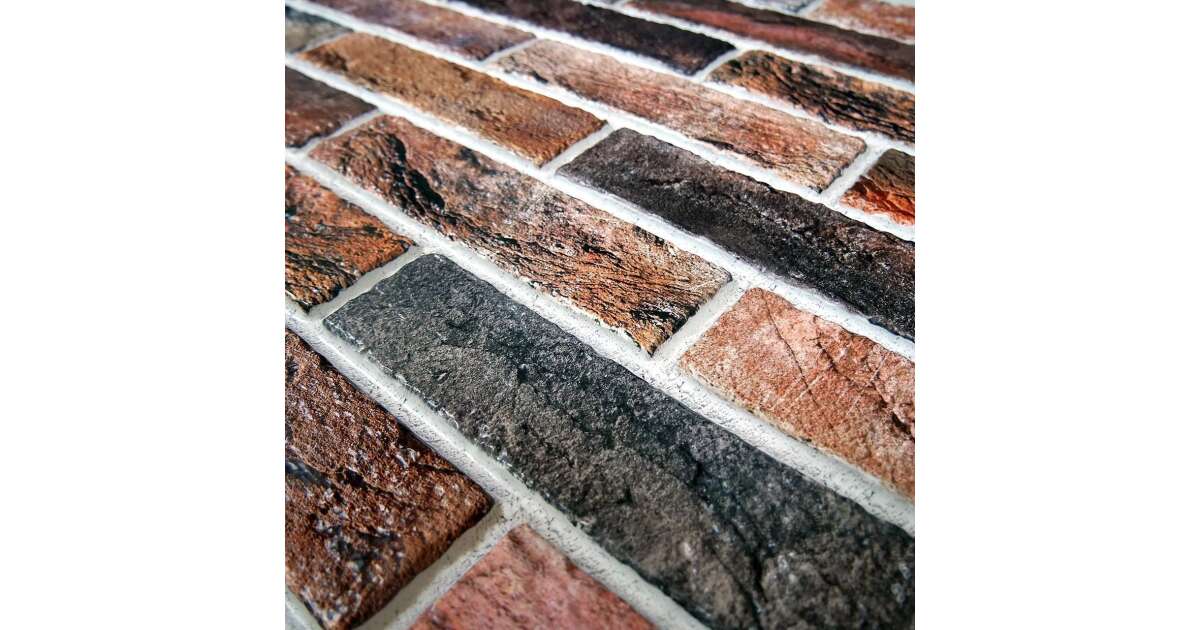 Panou decorativ, PVC, model caramida 3D, gri si portocaliu, 96x48.5 cm ...