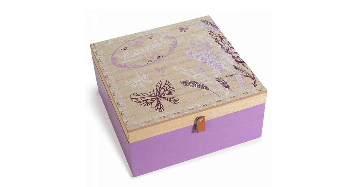 Levendula Mintás Fa Teásdoboz - 4 Rekeszes - 17x8x17 cm | Pepita.hu
