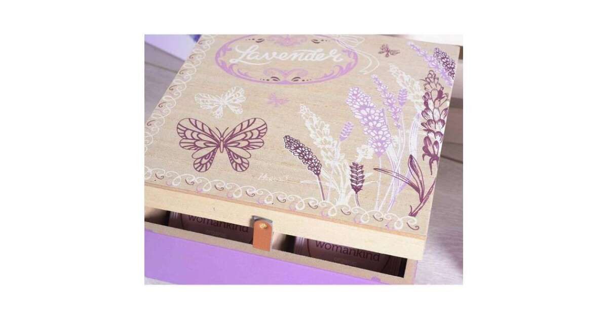 Levendula Mintás Fa Teásdoboz - 4 Rekeszes - 17x8x17 cm | Pepita.hu