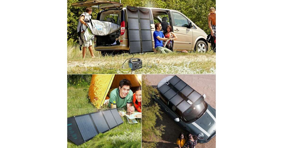 Choetech nagy 80W-os napelemes töltő összecsukható DC, USB C, 2x USB PD ...