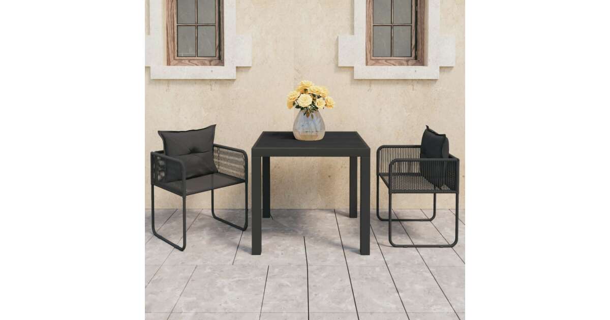 3 részes fekete pvc rattan kerti étkezőgarnitúra | Pepita.hu