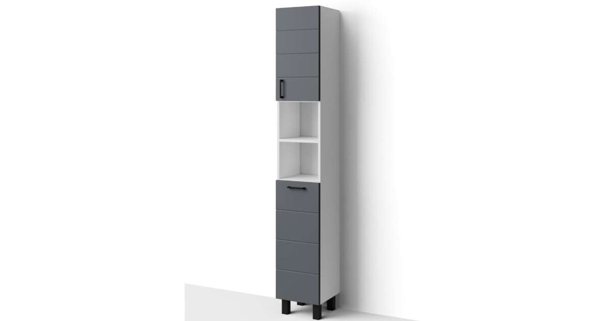 MART 30 cm széles szennyestartós álló fürdőszobai magas szekrény, sötét ...