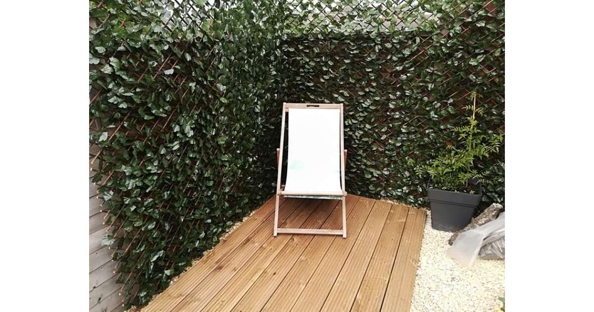 Kerítéspanel, paraván fából és műlevelekből, kihúzható, 100x200cm ...