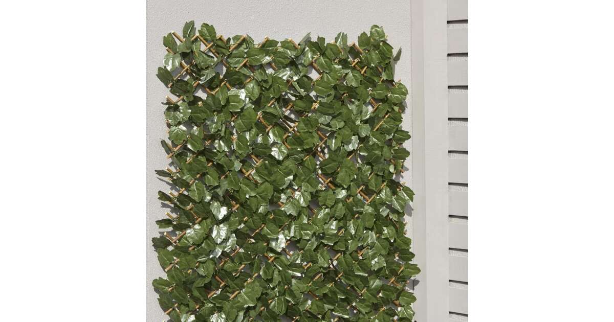 Kerítéspanel, paraván fából és műlevelekből, kihúzható, 100x200cm ...