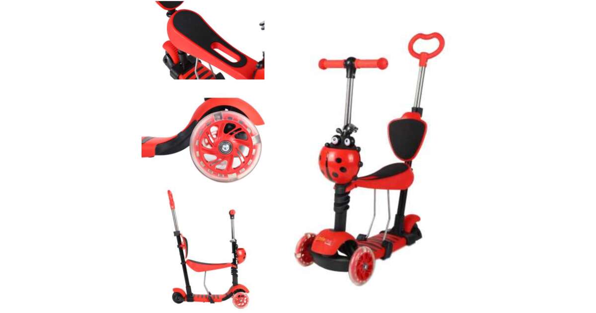 Pepita 3in1 gyerek Roller tolókarral és LED kerekekkel - Katica #piros ...