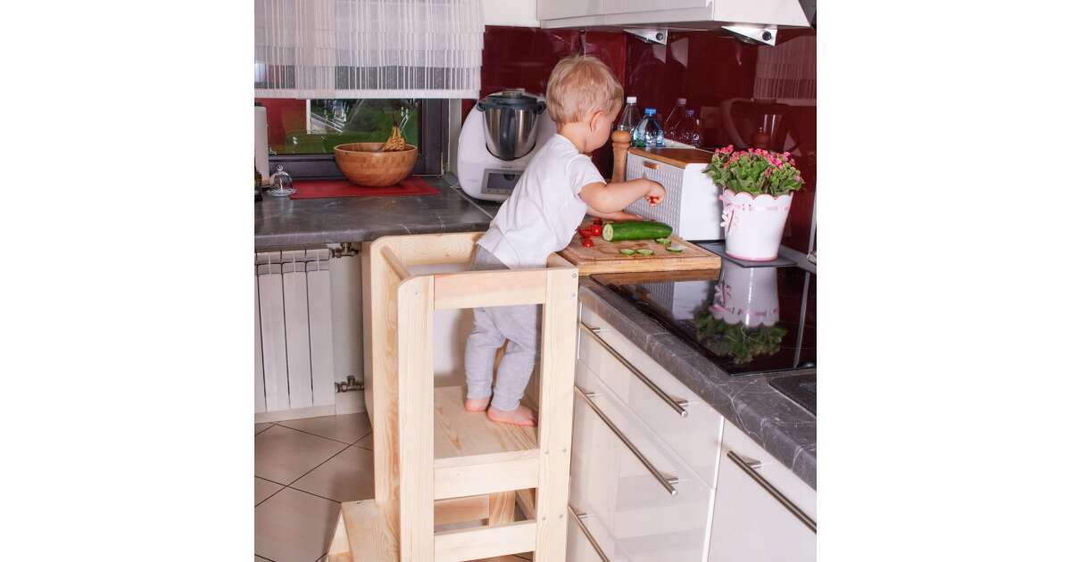 Tanuló torony multifunkcionális fa konyhai eszköz, állítható, natúr ...