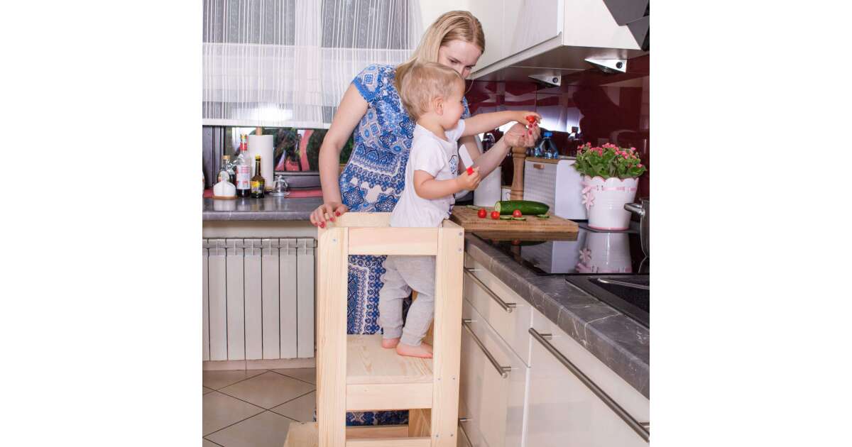 Tanuló torony multifunkcionális fa konyhai eszköz, állítható, natúr ...