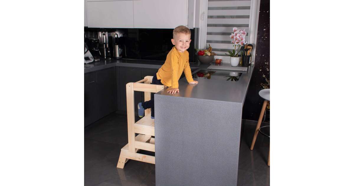 Tanuló torony multifunkcionális fa konyhai eszköz, állítható, natúr ...