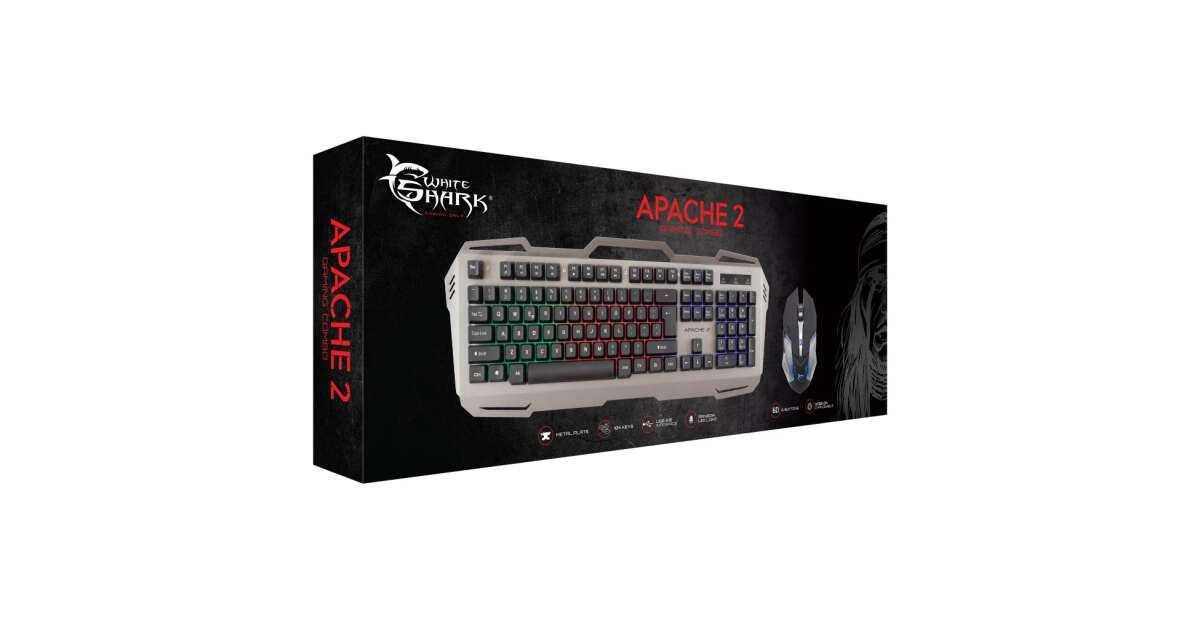 Pachet tastatura + mouse de gaming, White Shark, APACHE-2, layout HU ...