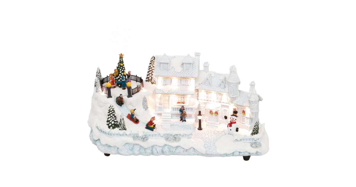 HOME Diorama White House, Rotating Pine Tree, Sledding Children ...