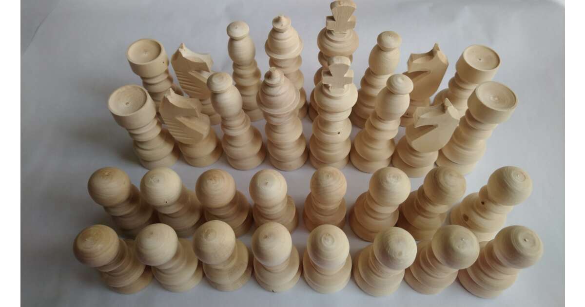 Nagy sakkfigura sakk bábu készlet talp átmérője 3.5 cm király 11.5 cm magas natúr festetlen DIY ...