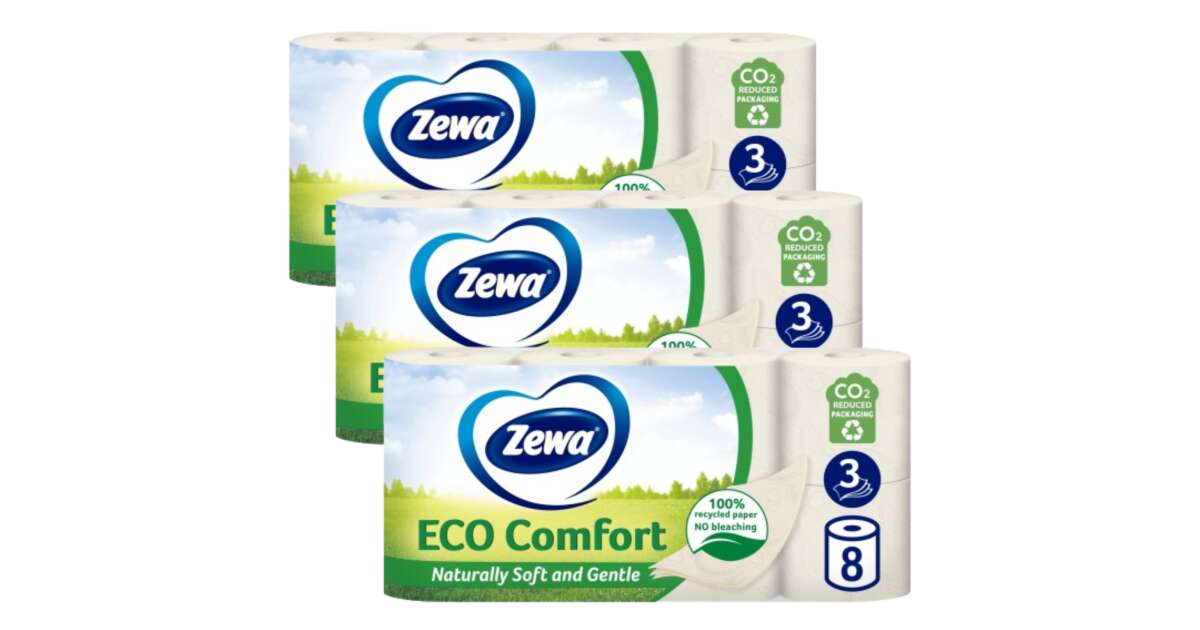 Zewa Eco Comfort 3 ply toilet paper 3x8 rolls | Pepita.com