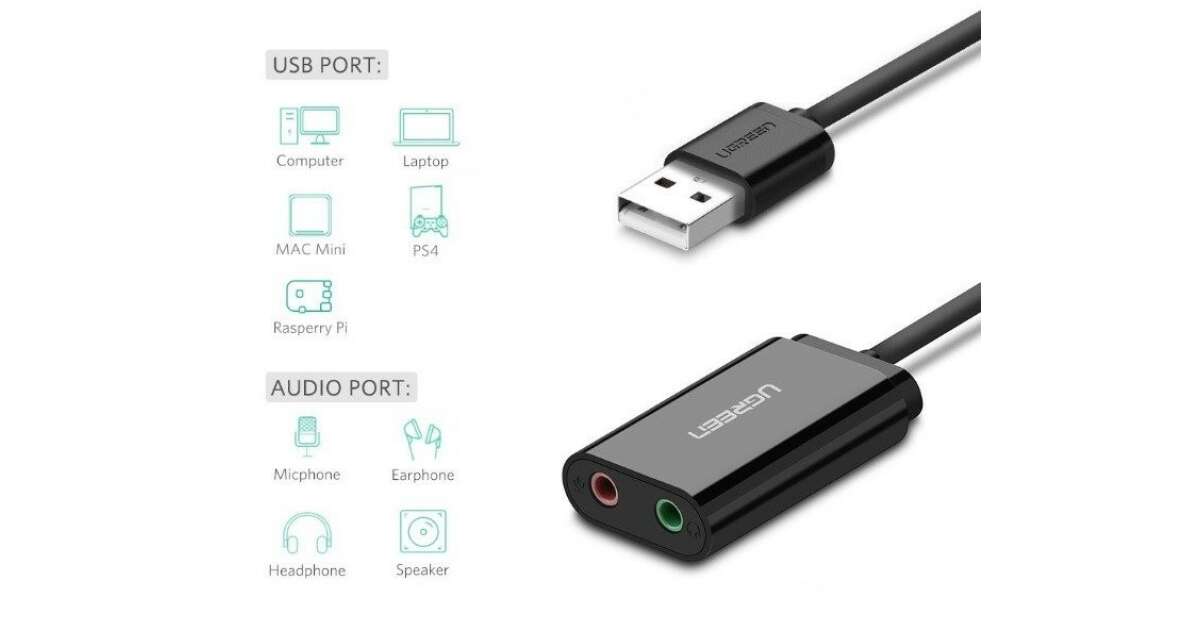 UGREEN 15 cm USB external sound card (black) | Pepita.com