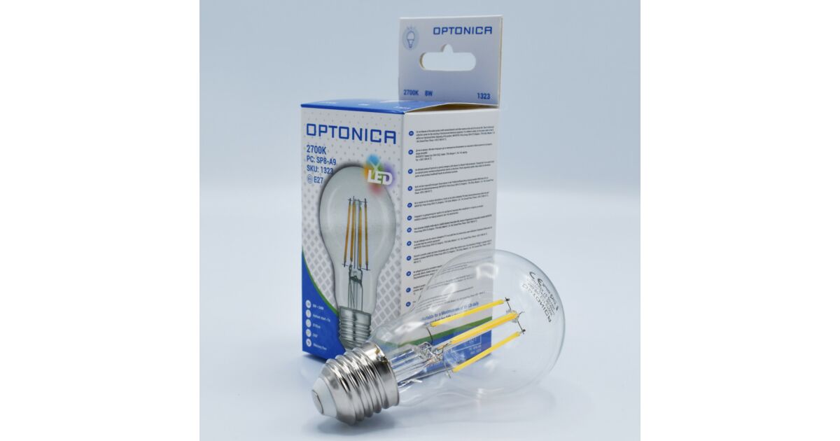 Optonica Vintage Filament dimmbare LED-Lampe, 8 W (54 W), E27, A60, 810 ...