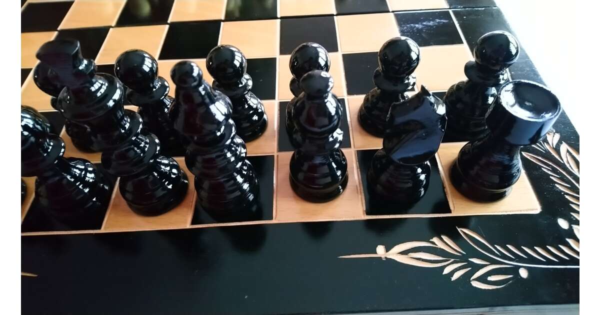 Fa sakk készlet 44x44 cm bükkfa sakk tábla doboz klaszikus sakkfigura ...