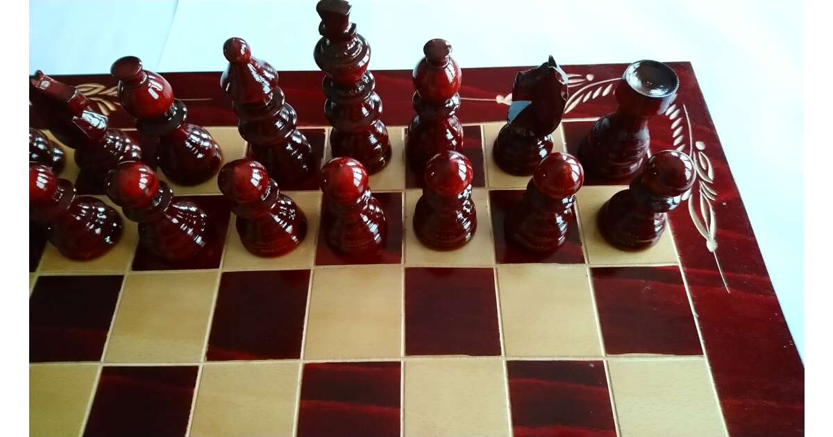 Fa sakk készlet 44x44 cm bükkfa sakk tábla doboz klaszikus sakkfigura ...