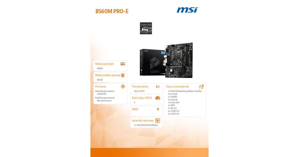 Msi alaplap s1200 b560m pro-e intel b560m, matx B560M PRO-E | Pepita.hu