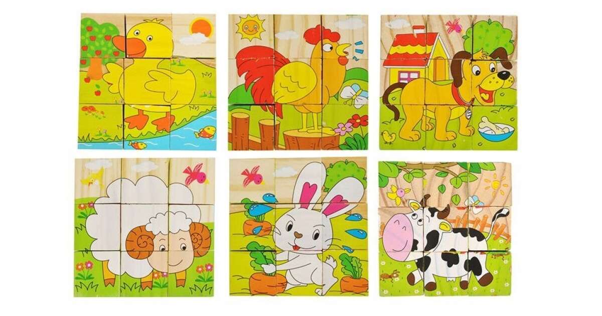 Állatos Fa Kocka Puzzle 6 in 1 | Pepita.hu