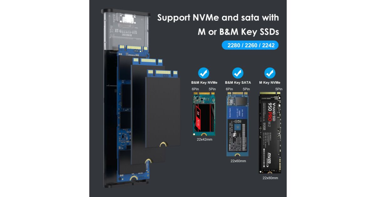 Külső M.2 SSD merevlemez ház, M.2 PCIe NVMe SSD-hez dokkoló funkcióval ...
