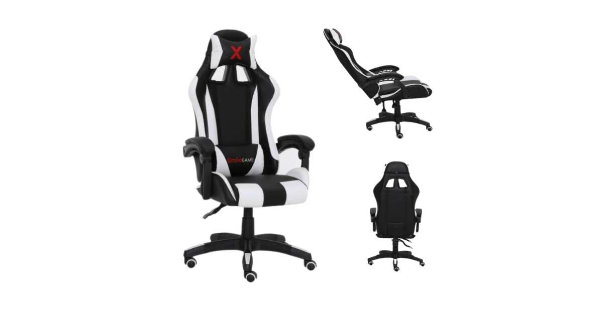 SmileGAME Xtreme Gamer chair with neck and lumbar support #black-white ...