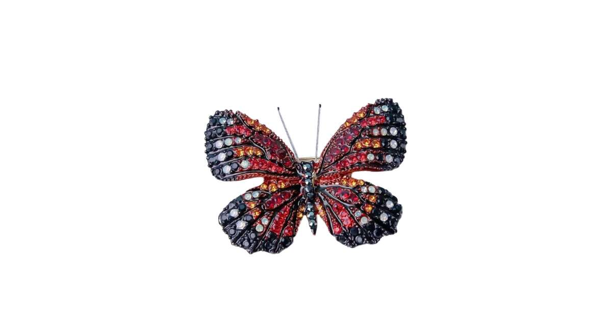 Elegáns női pillangó bross színes kavicsokkal, királyi pillangó, piros ...