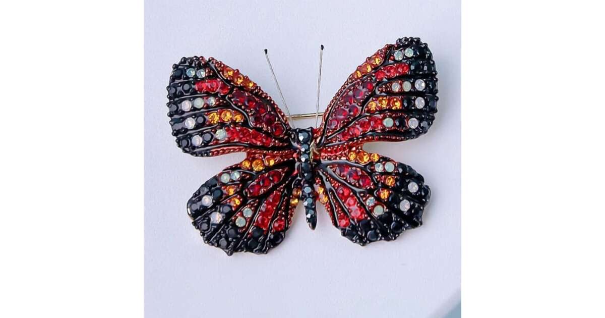 Elegáns női pillangó bross színes kavicsokkal, királyi pillangó, piros ...