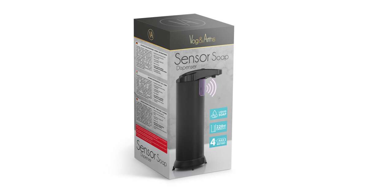 BEWELLO Automata szappanadagoló - 220 ml - álló - elemes - matt fekete ...