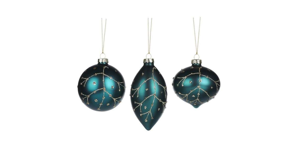 3 darabos készlet Gallyak gömb fa díszek, üveg, 8 cm | Pepita.hu