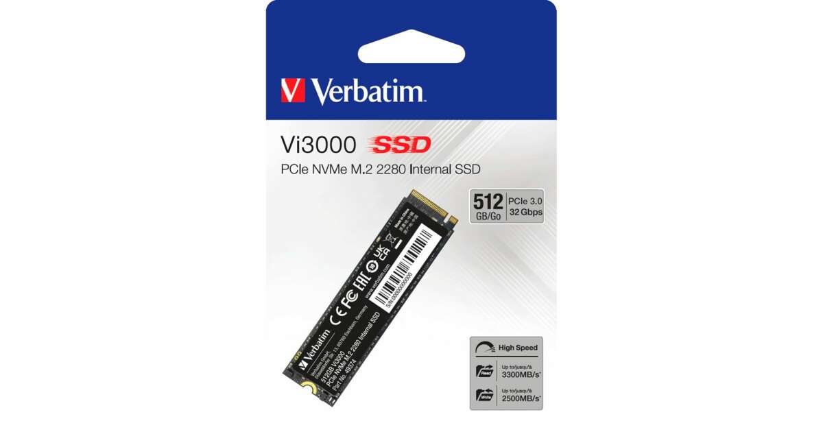 Verbatim Vi3000 PCIe NVMe M.2 SSD 512GB PCI Express 3.0 Belső SSD | Pepita.hu
