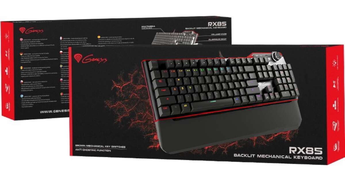 Natec Genesis RX85 RGB Mechanikus Gaming billentyűzet US - Fekete/Vörös ...