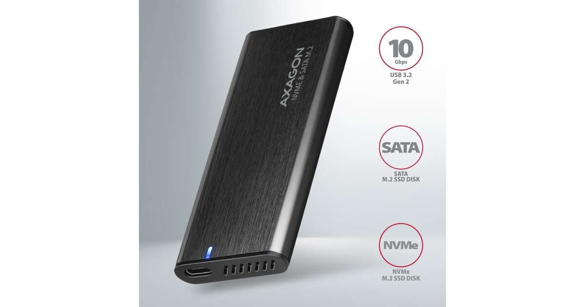 Axagon EEM2-SB2 M.2 USB-C 3.2 Gen 2 Külső SSD ház - Fekete | Pepita.hu