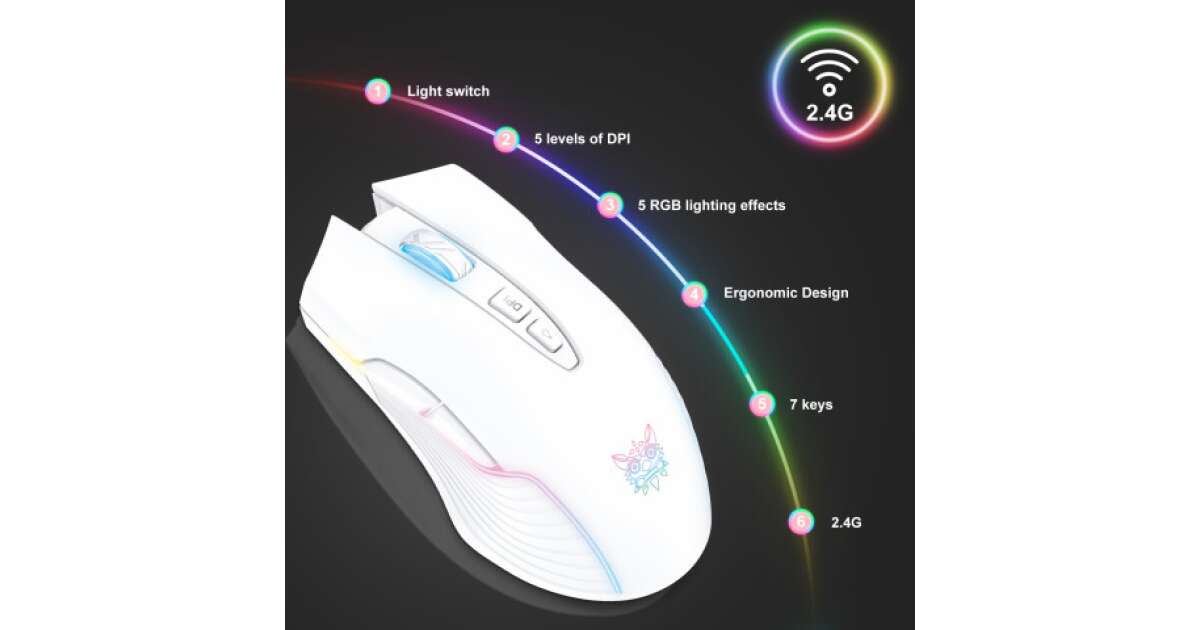 Onikuma CW905 2.4G Wireless Gaming Mouse, White | Pepita.com