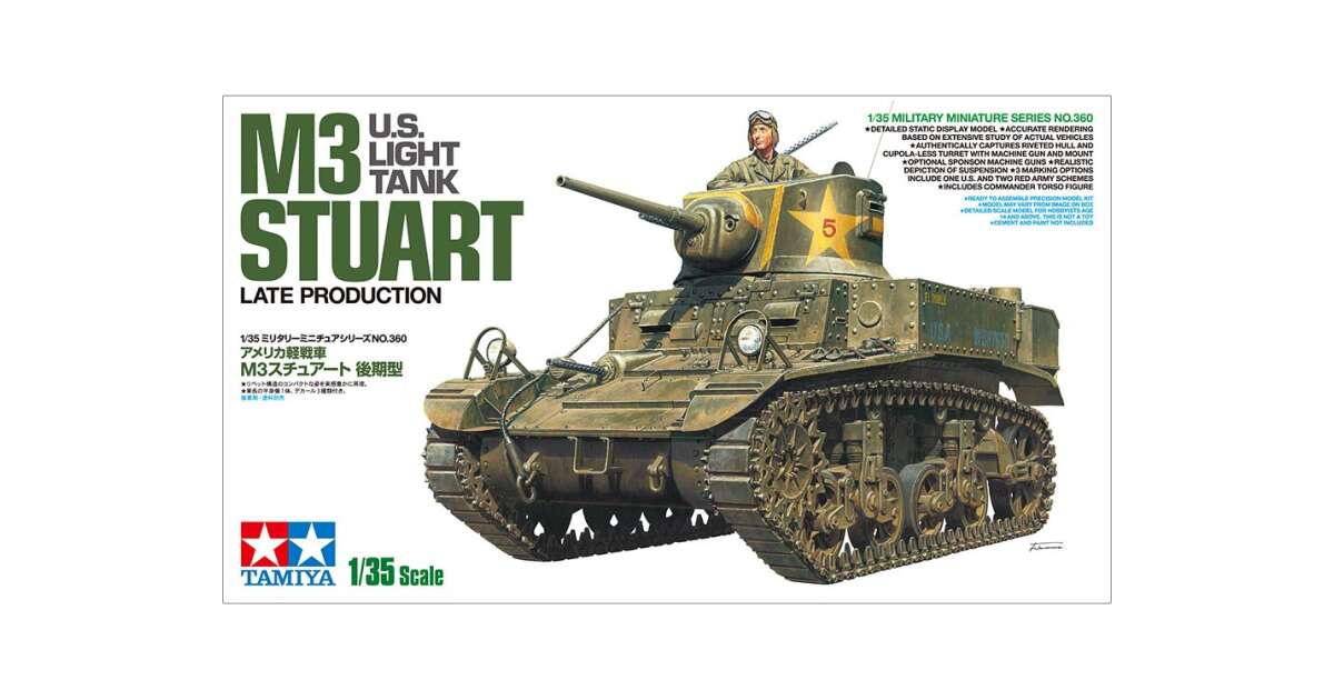 Tamiya U.S. Light Tank M3 Stuart Late Production tank műanyag modell (1 ...