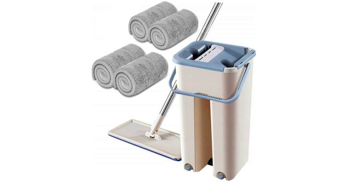 Set de mop plat cu găleată cu două camere | Pepita.com