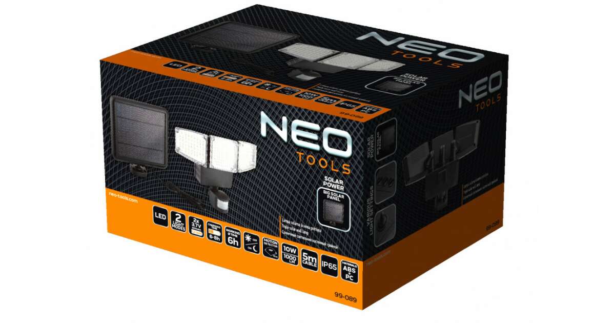 Neo Tools 99-089 napelemes fali reflektor 3 részes, led, mozgásérzékelő ...