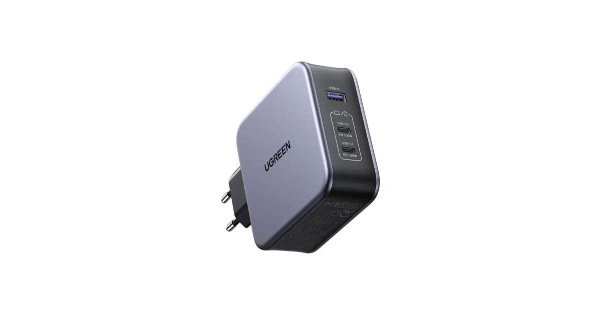 Ugreen GaN USB-A/2x USB-C Network Charger - Grey (140W) | Pepita.com