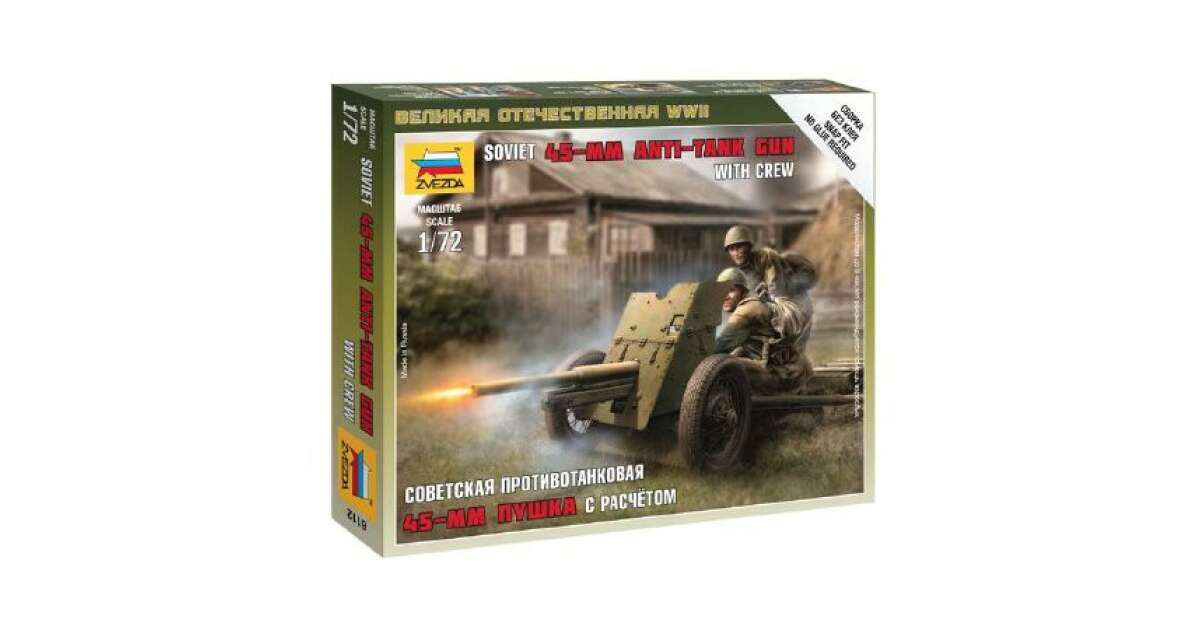 Zvezda Soviet 45 mm Anti-Tank Gun with Crew makett figura 1:72 (6112 ...